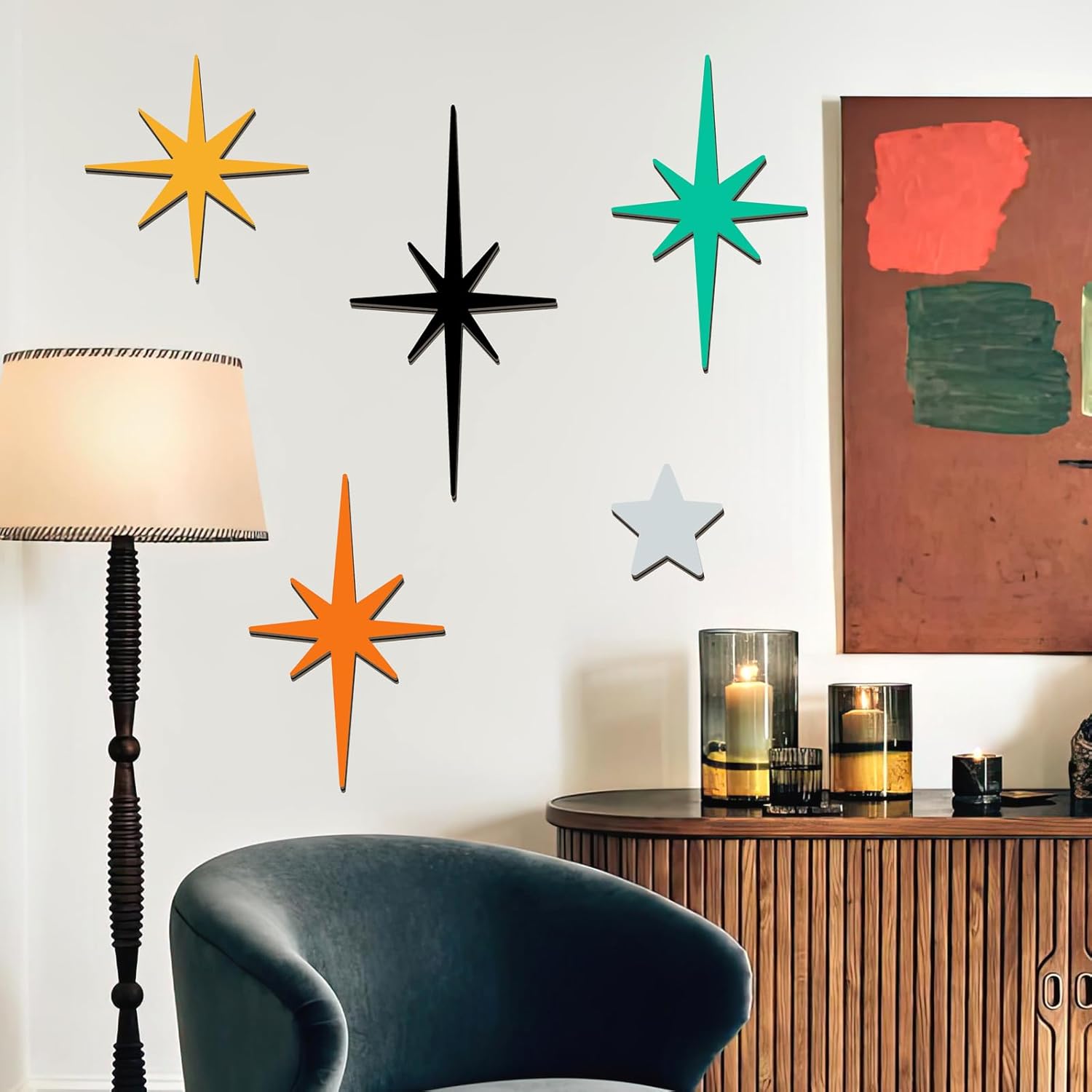 5 Pcs Wooden Atomic Stars Wall Decals Mid Century Wall Decor Modern ...