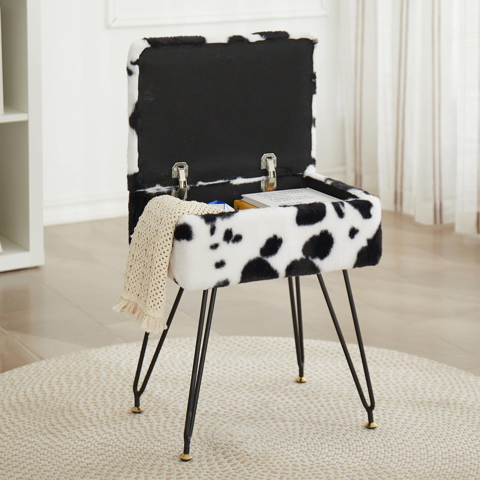 Amazon.com: YYTH Faux Cowhide Ottoman Animal Print Plush Modern Stool ...