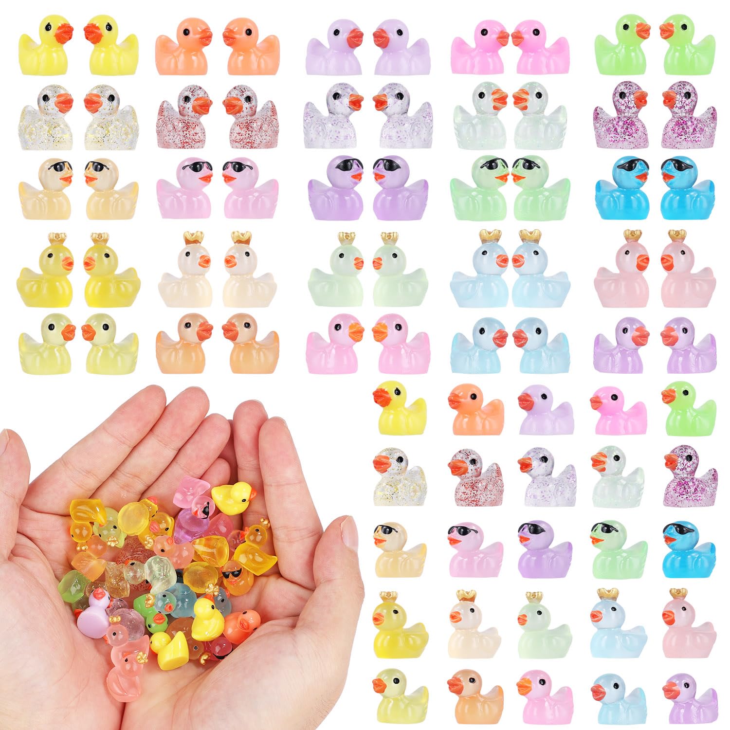 125pcs Mini Luminous Resin Ducks, 5 Styles Cute Colorful Miniature ...