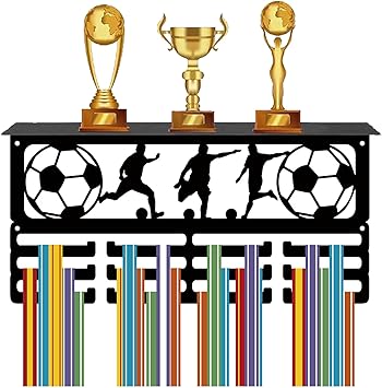 CREATCABIN Football Medal Display Hanger Trophy Shelf with 24 Hooks ...