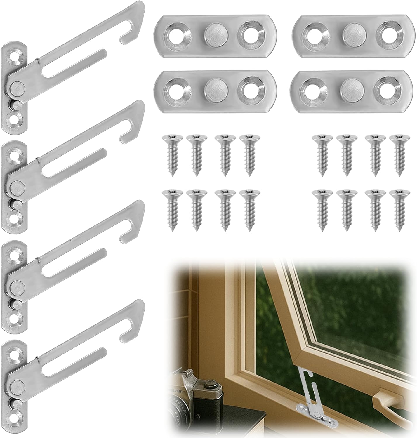 4 Pcs Window Restrictors Locks with Screws Left,Stainless Steel Window ...