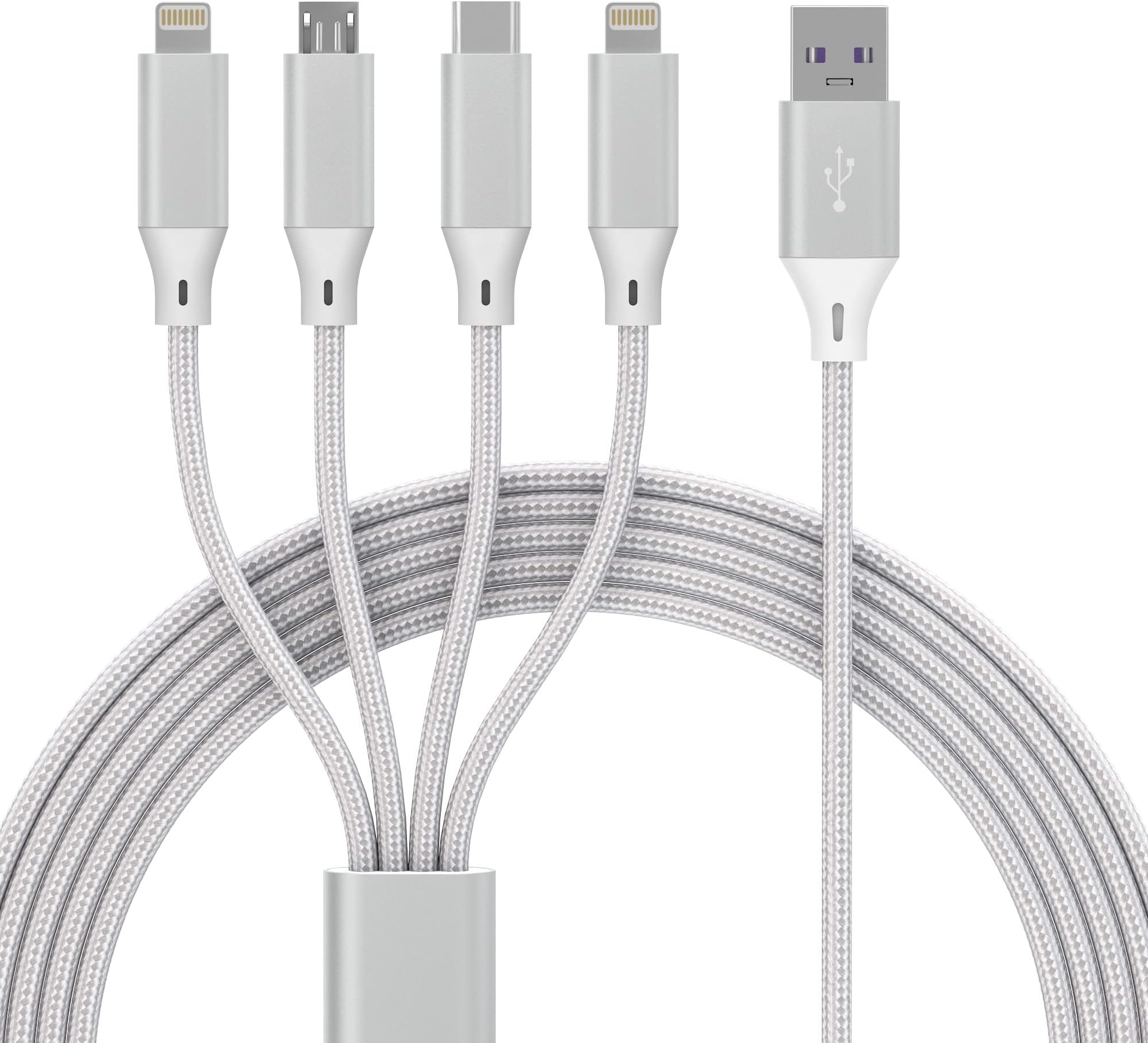Multi Charging Cable,4 in 1 Nylon Braided [MFi Certified] USB Fast ...