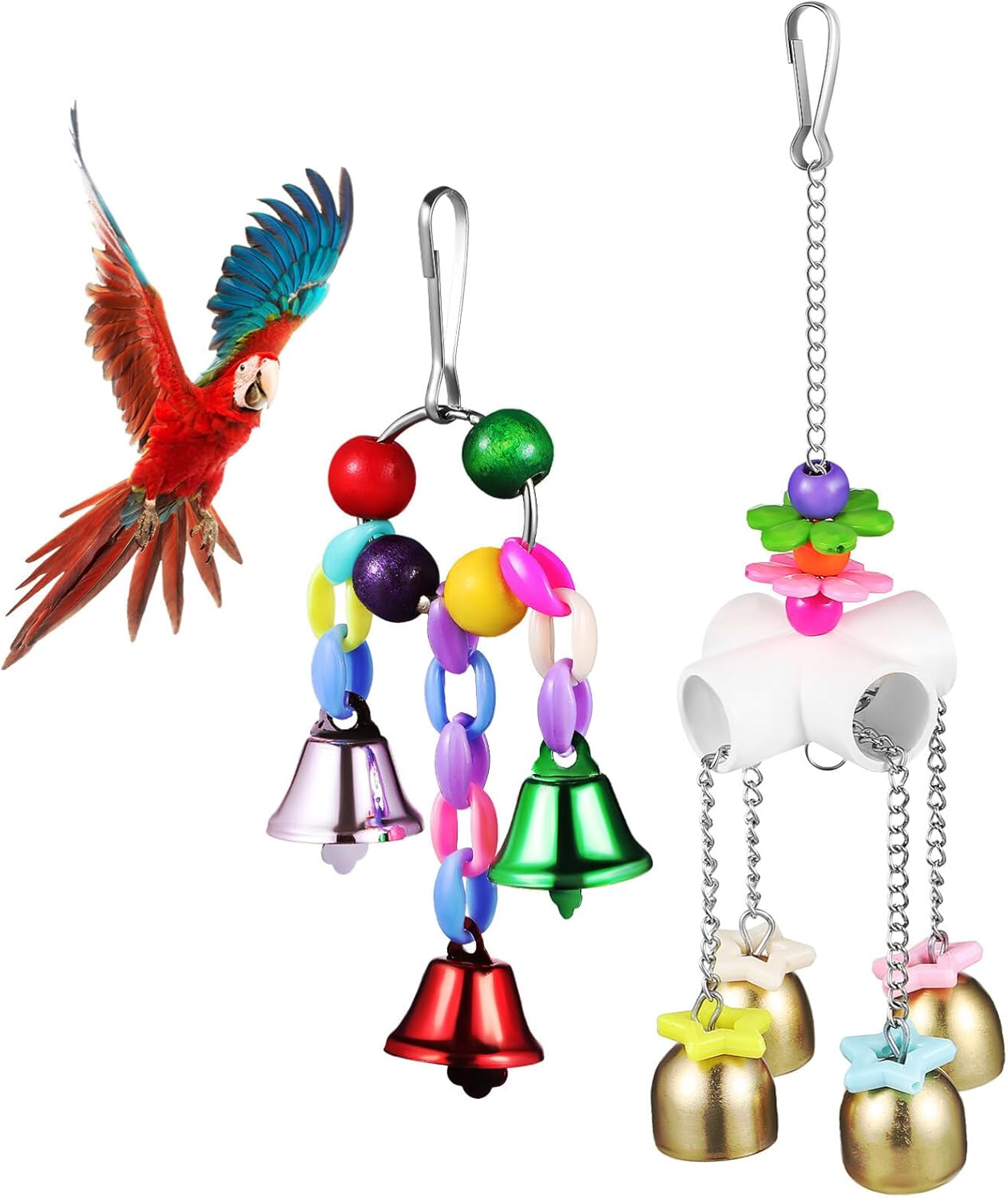 POPETPOP 2Pcs Parrot Hanging Bell Toy, Colorful Bird Chewing Toys ...