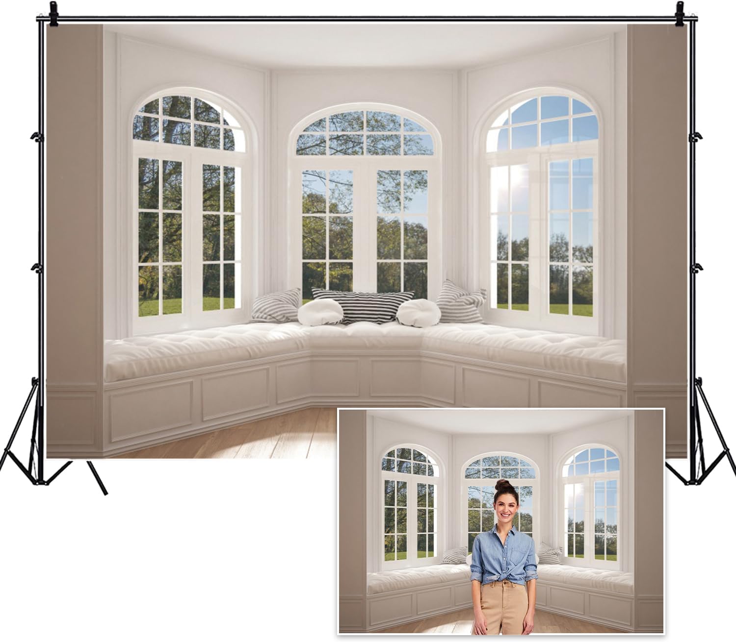 Amazon.com : DORCEV 8x6ft Villa Window View Backdrop Sunny Green Tree ...