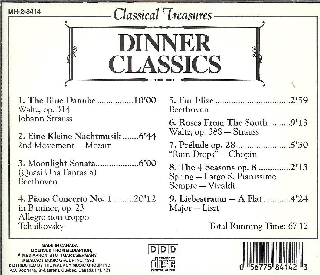 Amazon.com: Classical Treasures: Dinner Classics: CDs & Vinyl