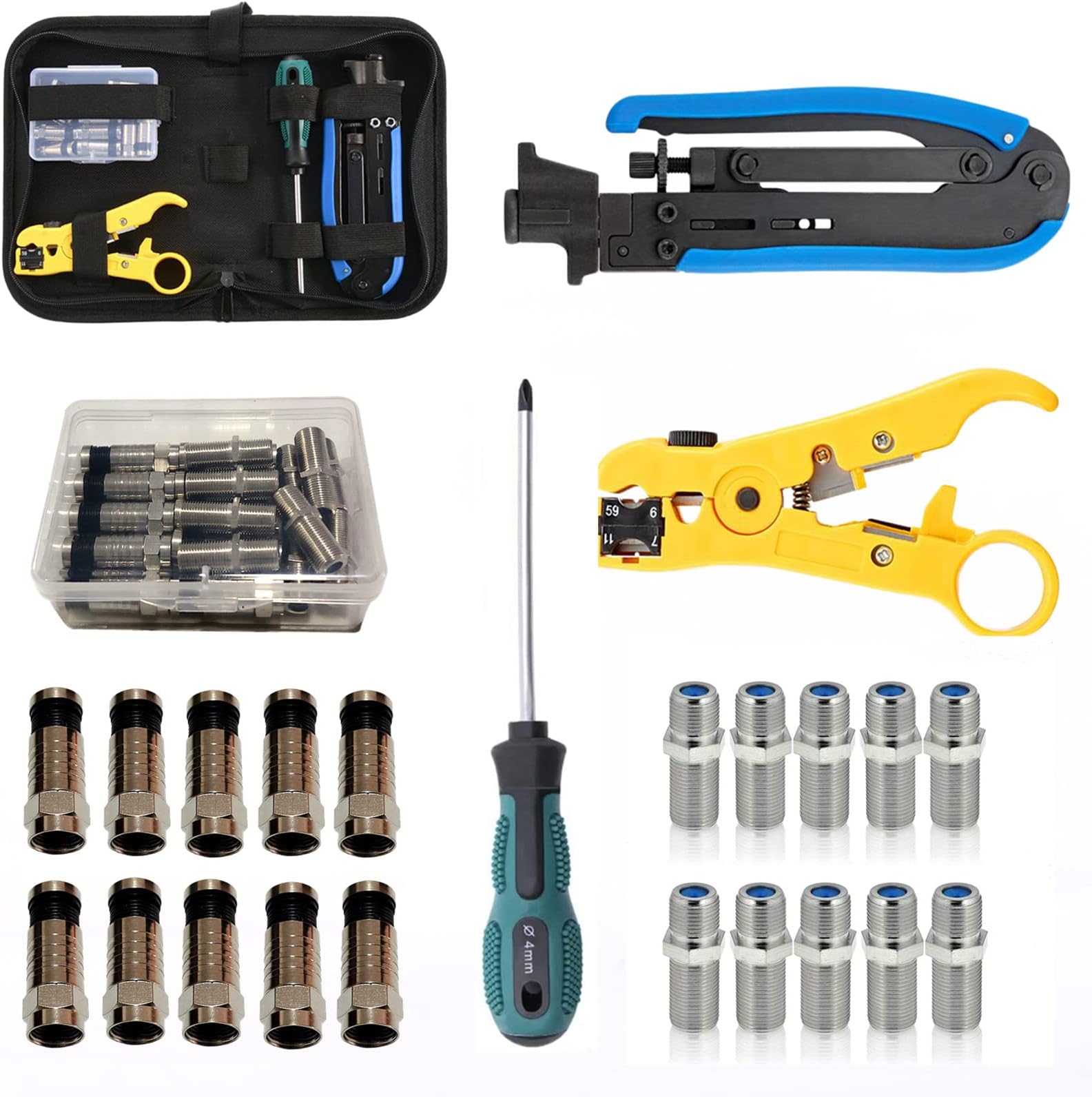 Coaxial Cable Crimping Tool Kit Coax Compression Tool with Coax Cable ...