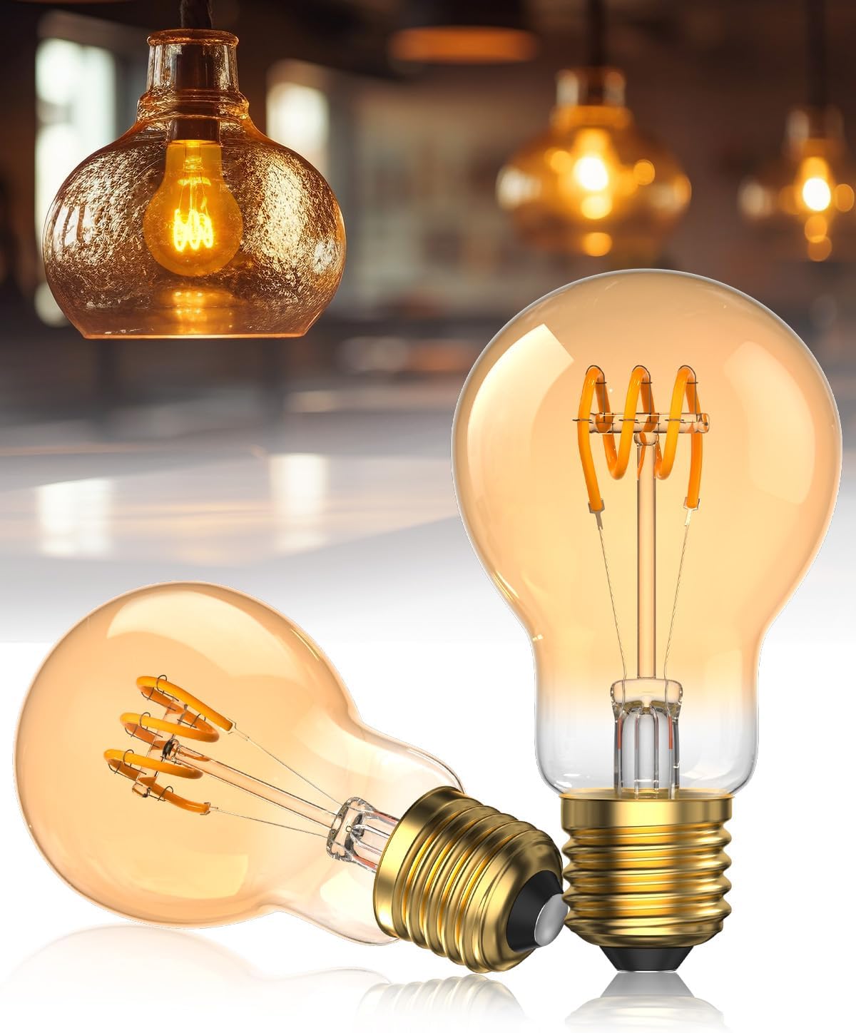TobeBright A19 Vintage LED Edison Light Bulbs, 4W Equivalent 40W LED ...