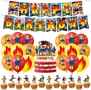 LKNBIF Fireman Sam Theme Party Supplies 44 piece Fireman Sam Birthday ...