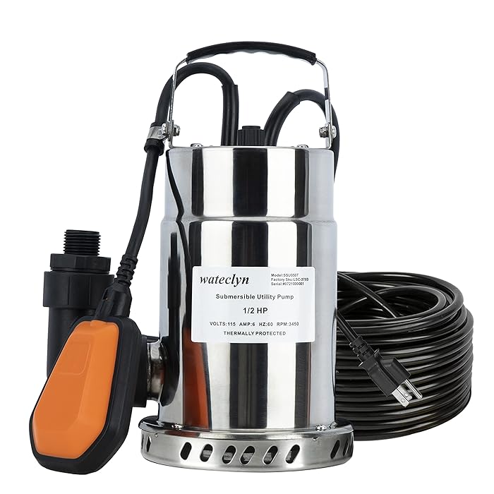 Buy Wateclyn 1/2 HP Portable Sump Pumps, Oil Free Stainless Steel ...