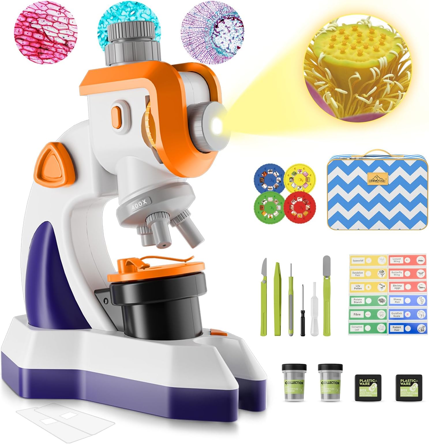 Amazon.com: 58-Piece Kids Microscope Kit - 100X-1200X Magnification ...