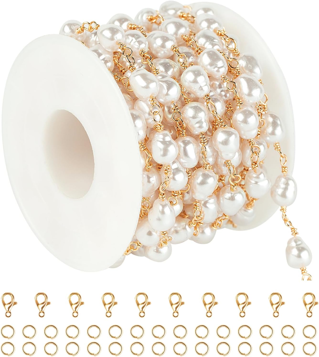 Amazon.com: YOUBEIYEE 13 Feet Imitation Pearl Bead Chain Bulk KC Gold ...