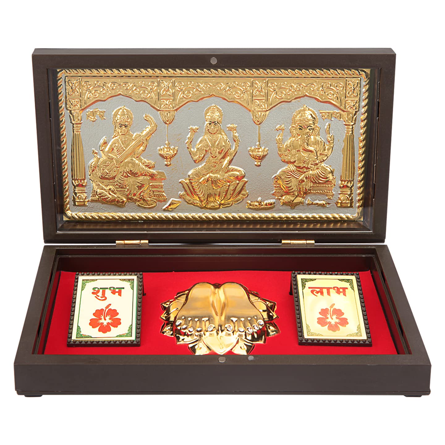 ARNAVIRA® Gold Plated Lakshmi Saraswati Ganpati Photo Frame with Charan ...