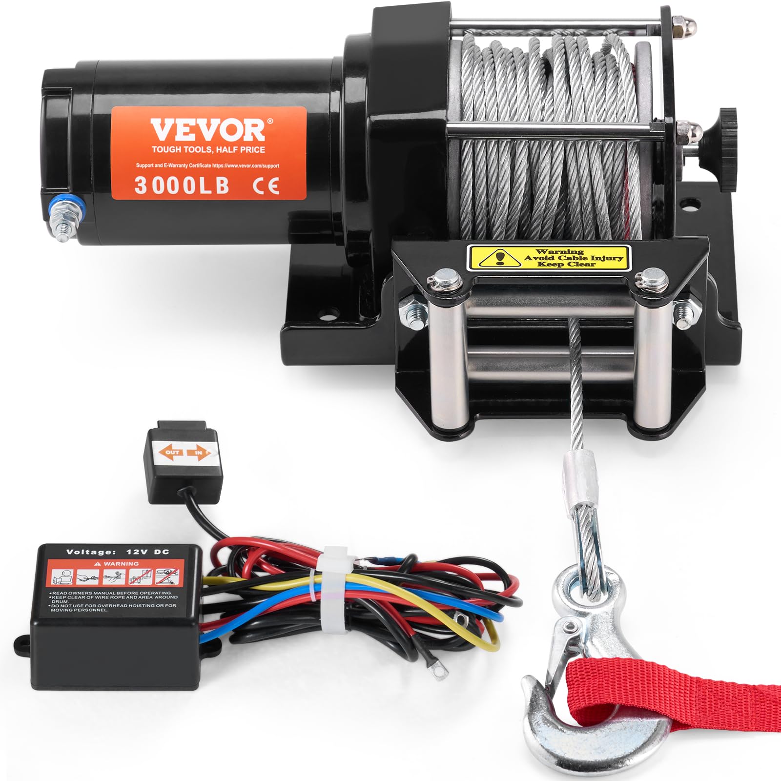 VEVOR Electric Winch, 3000 lb Line Pull Capacity, 12V DC ATV/UTV Winch ...