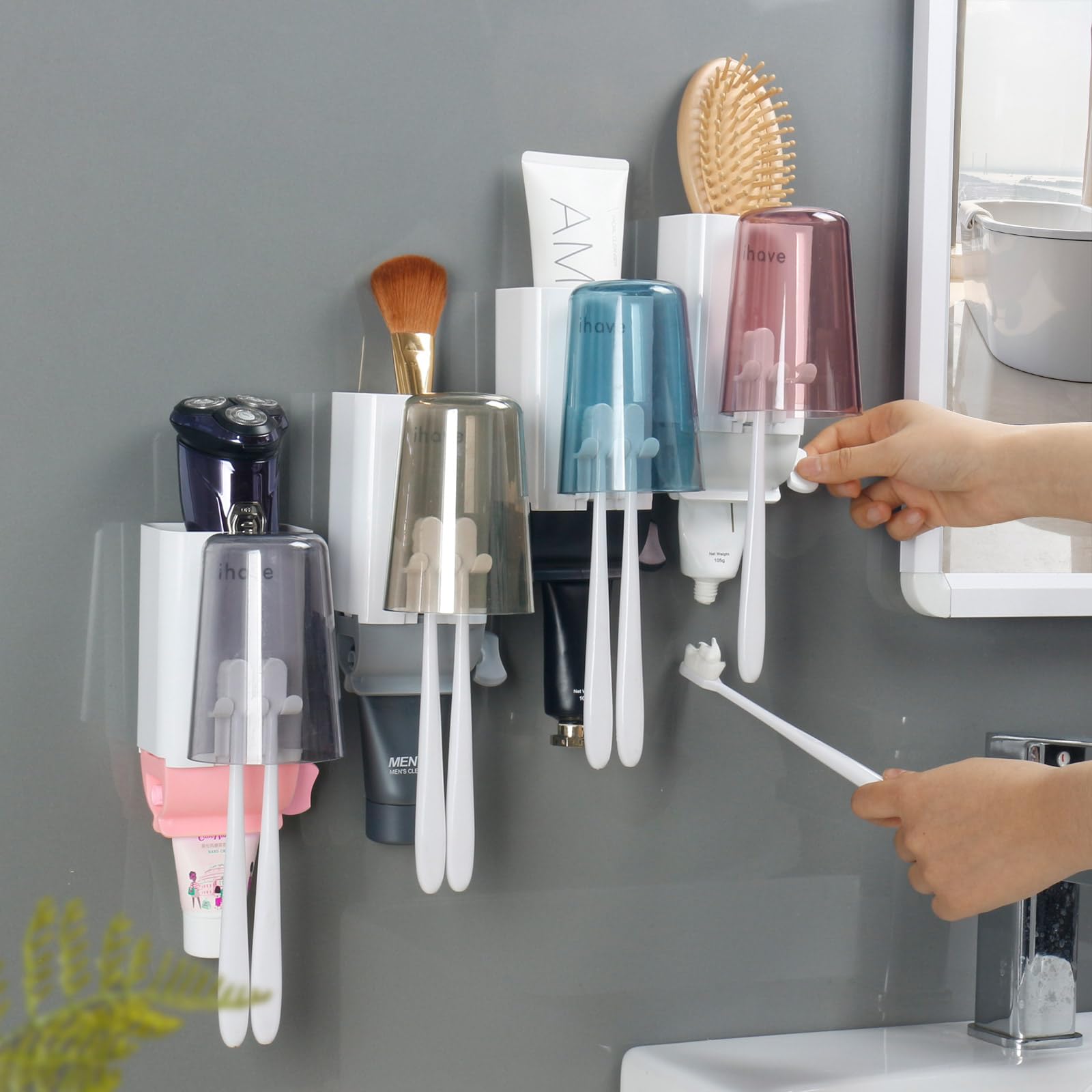 Amazon.com: iHave Toothbrush Holders and Toothpaste Squeezer Set - Wall ...