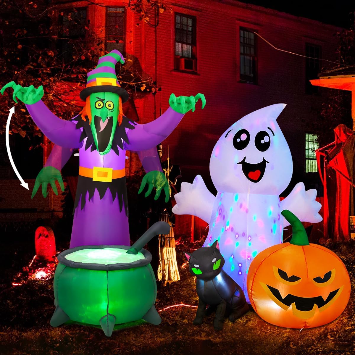 Amazon.com: COMIN Halloween Inflatable 5FT Ghost with Black Cat Pumpkin ...