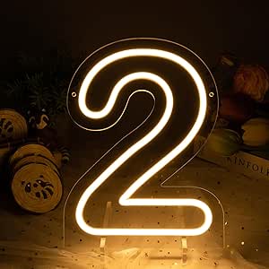 Number 2 LED Neon Sign Backdrop Birthday Party Decoration, 11.3" Height ...