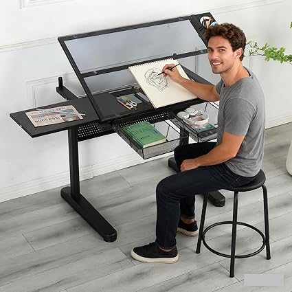 Amazon.com: Roockky Drafting Desk with Stool, Upgraded Hand Crank ...