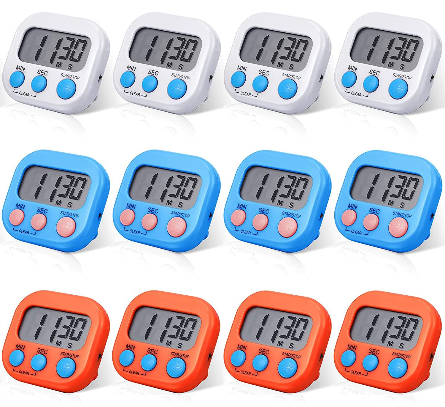12 Pack Digital Kitchen Timer Large LCD Display Loud Alarm Strong ...