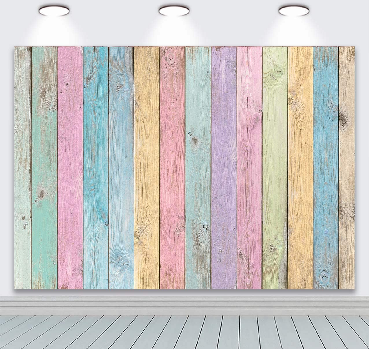 Amazon.com : Colorful Wood Photography Backdrops Easter Pastel Rustic ...