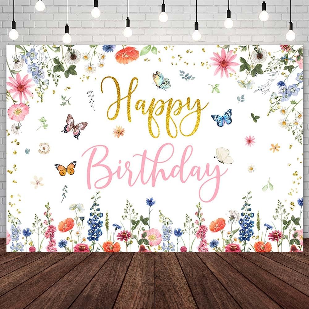 Amazon.com : Renaiss 7x5ft Wildflower Birthday Backdrop Spring Garden ...