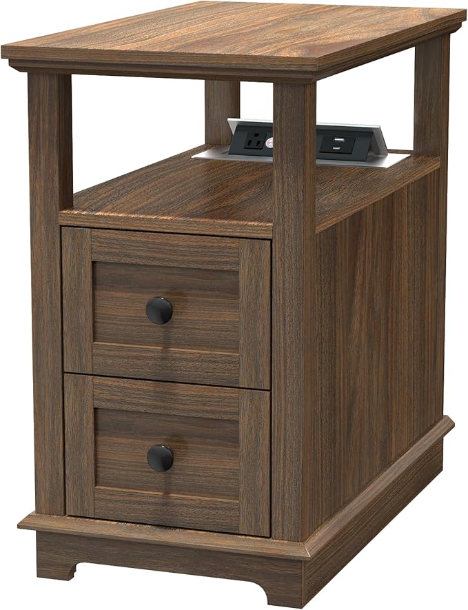 Amazon.com: HIFYOBRO Narrow Nightstand with 2 Drawers, Storage End ...