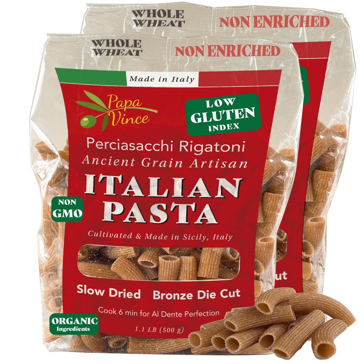 Amazon.com : Papa Vince Whole Wheat Non Enriched Rigatoni: Low Gluten ...