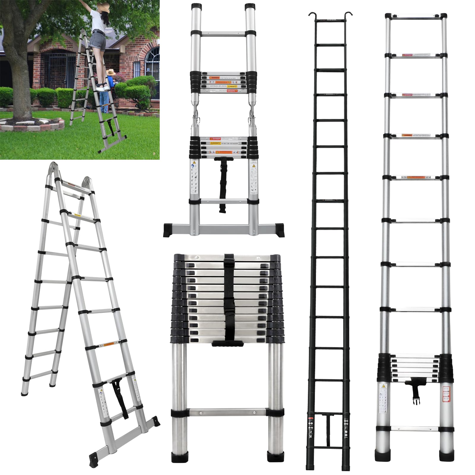 3.2M/10.5FT Telescopic Ladder Multi-Purpose Aluminium Portable ...