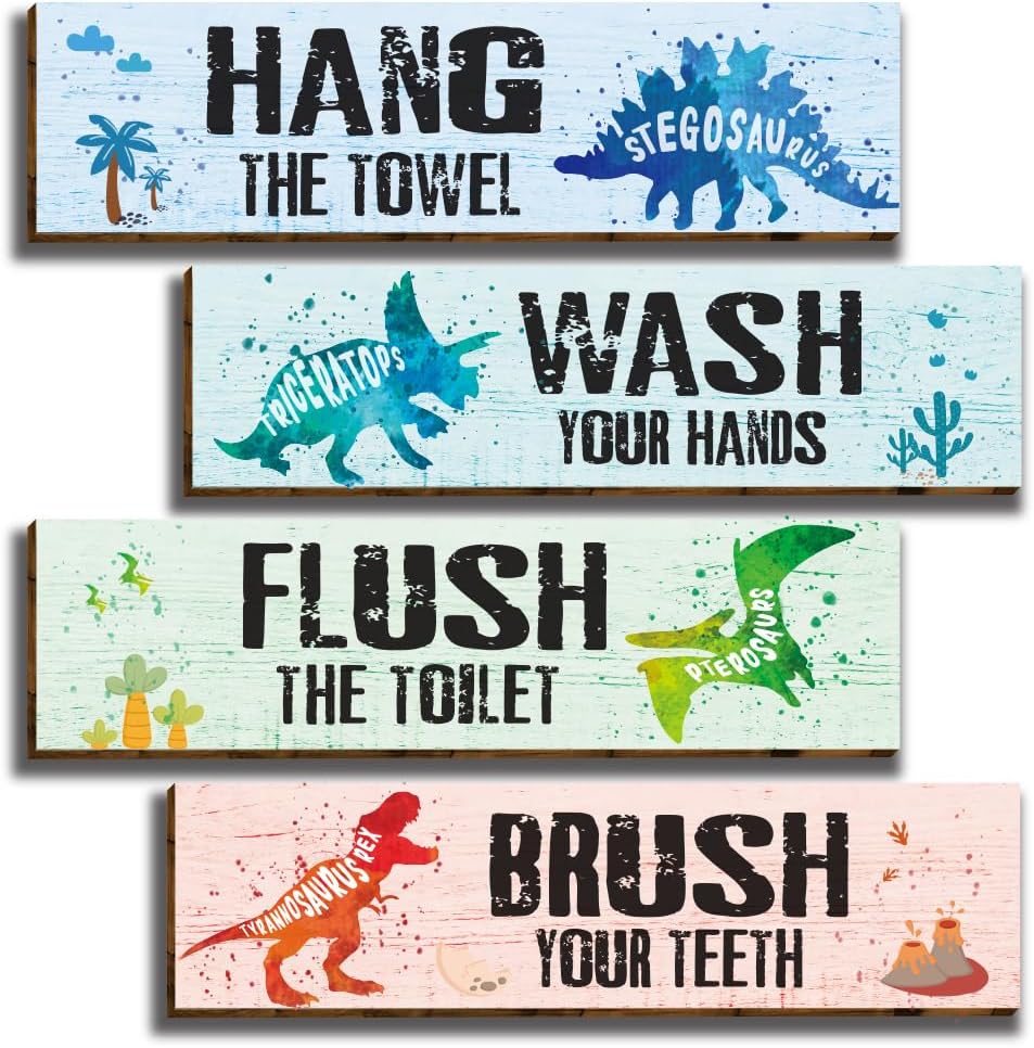Amazon.com: 4 Pcs Watercolor Dinosaur Bathroom Wall Decor, Funny ...