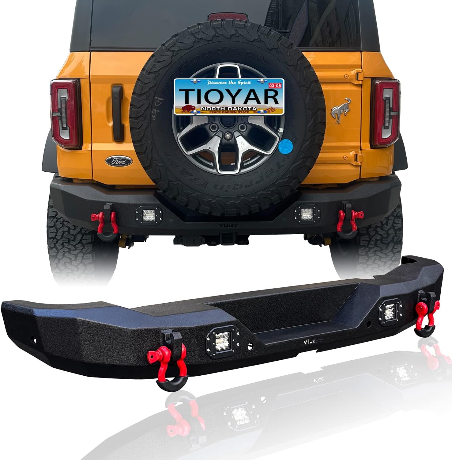 Amazon.com: TIOYAR Bronco Rear Bumper Texture Black w/2 LED Lights & D ...