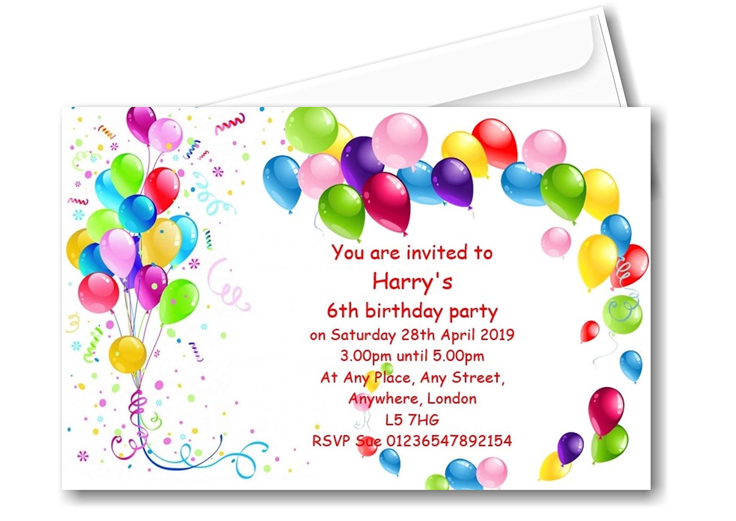 Buy Personalised Colourful Balloon Birthday Party Invitations, Invites ...