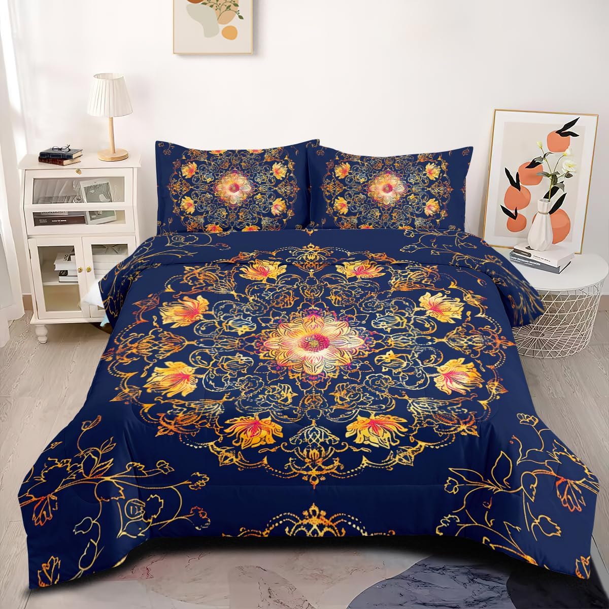 Amazon.com: CCoutueChen Blue Mandala Comforter Set Queen Size Boho ...