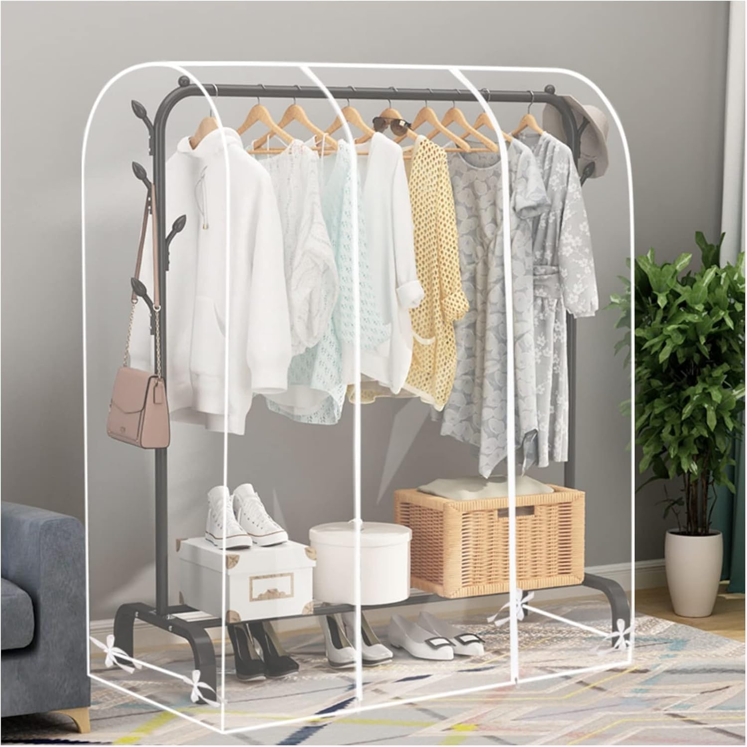 Amazon.com: Senvitate Garment Rack Cover, Transparent PEVA Clothes Rack ...