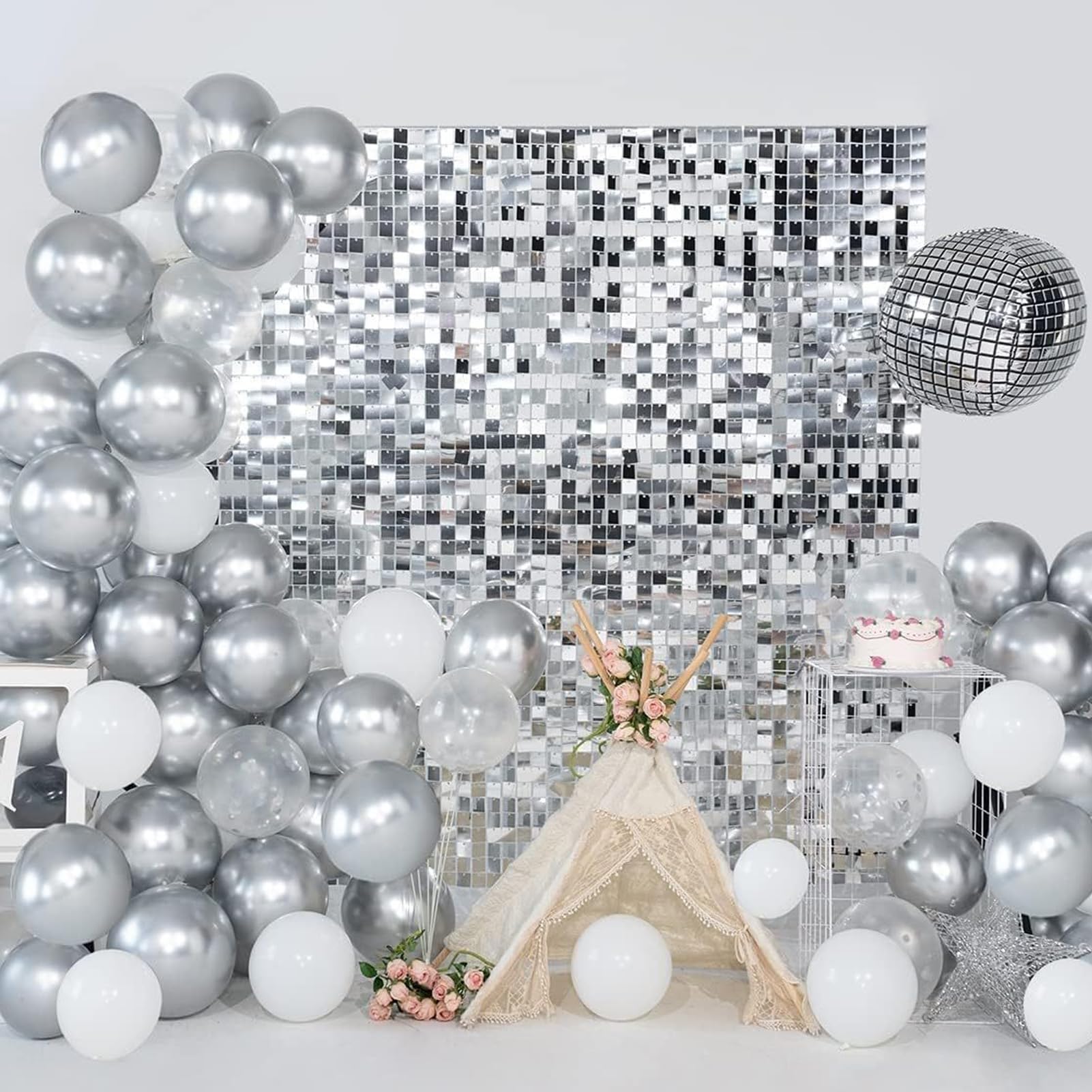 4 Packs Disco Foil Curtain, Square Metallic Backdrop for Birthday ...