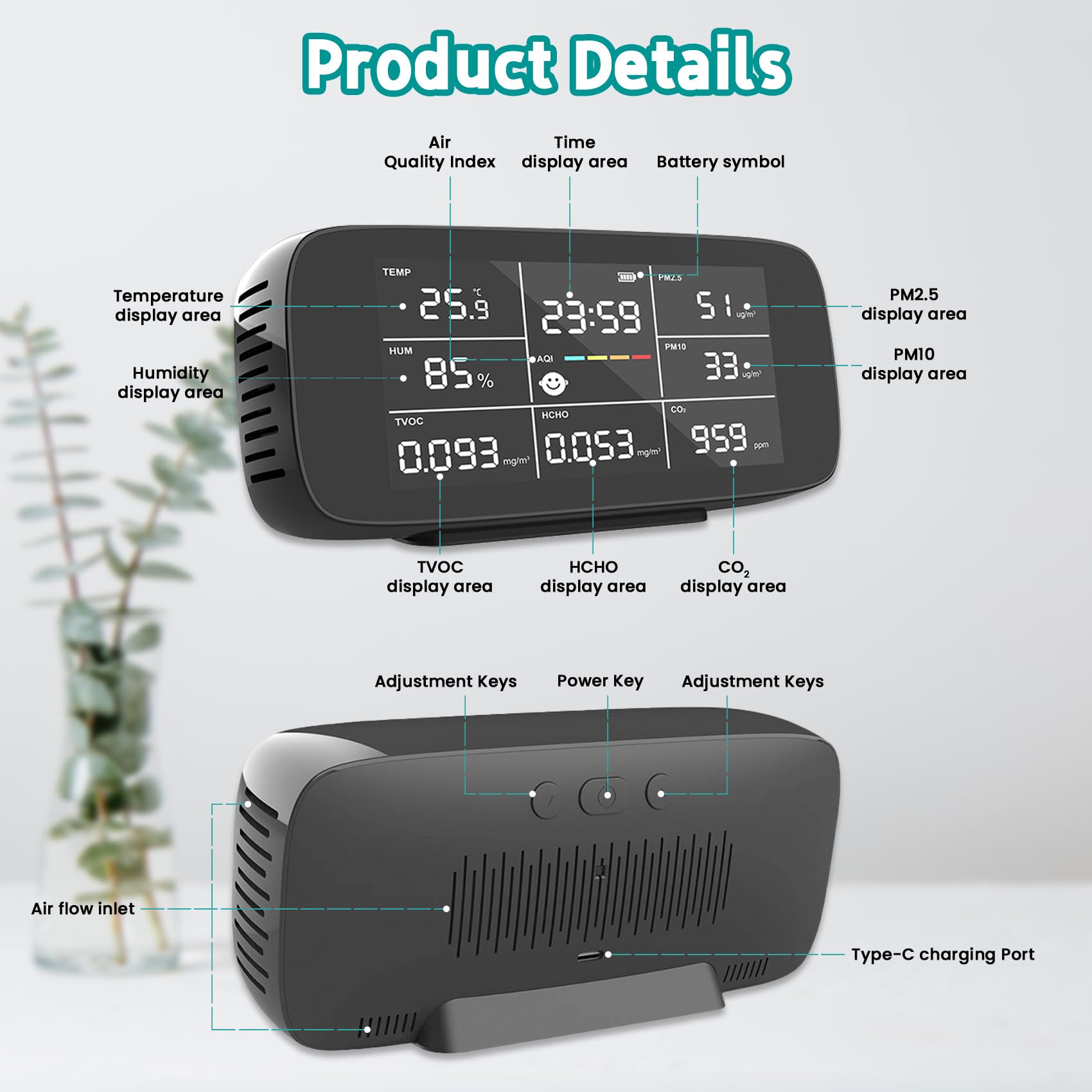 Snapklik.com : New Upgraded Indoor Air Quality Monitor, 9 In 1 Air ...