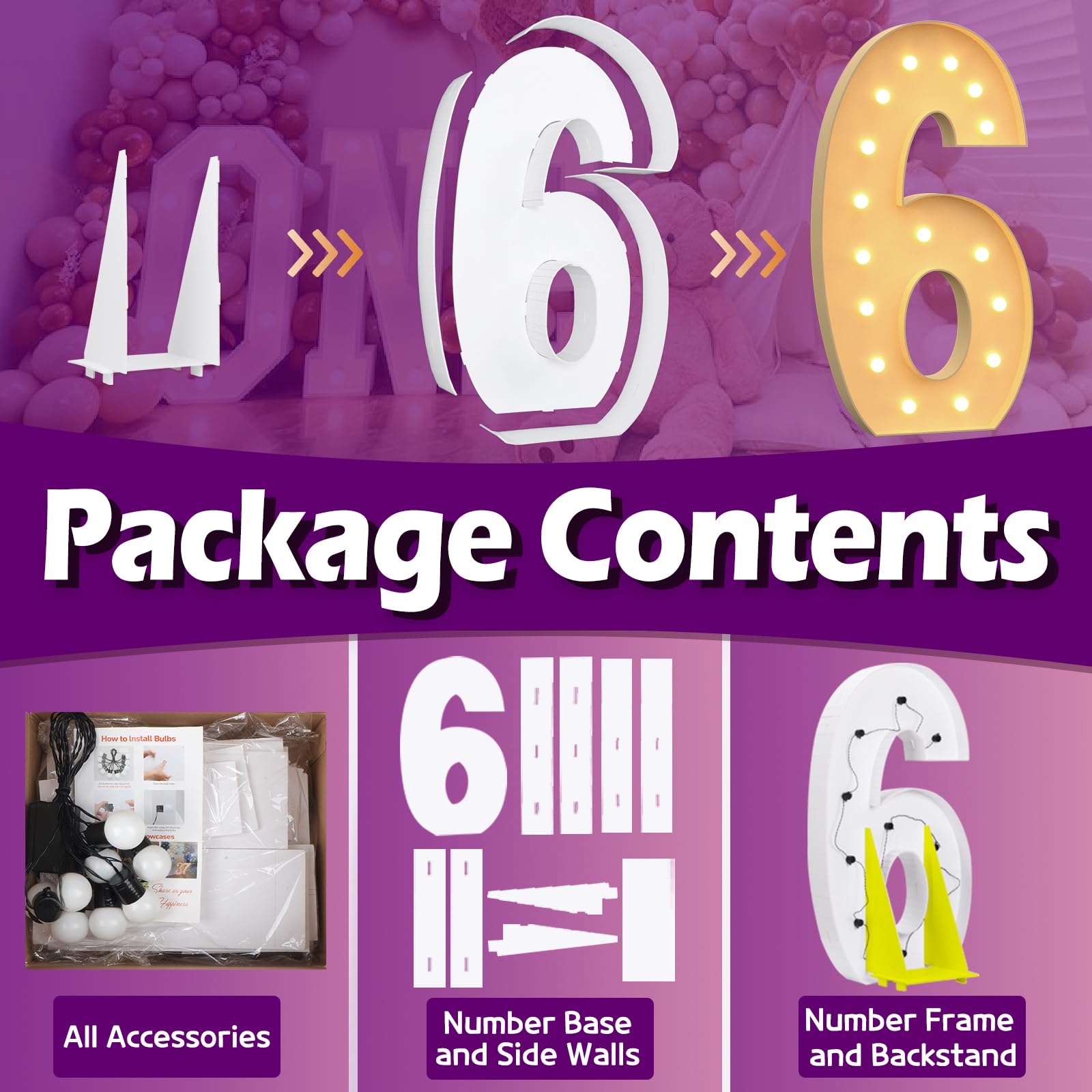 Snapklik.com : 5FT Giant Light Up Numbers 6, Marquee Numbers For 16th ...