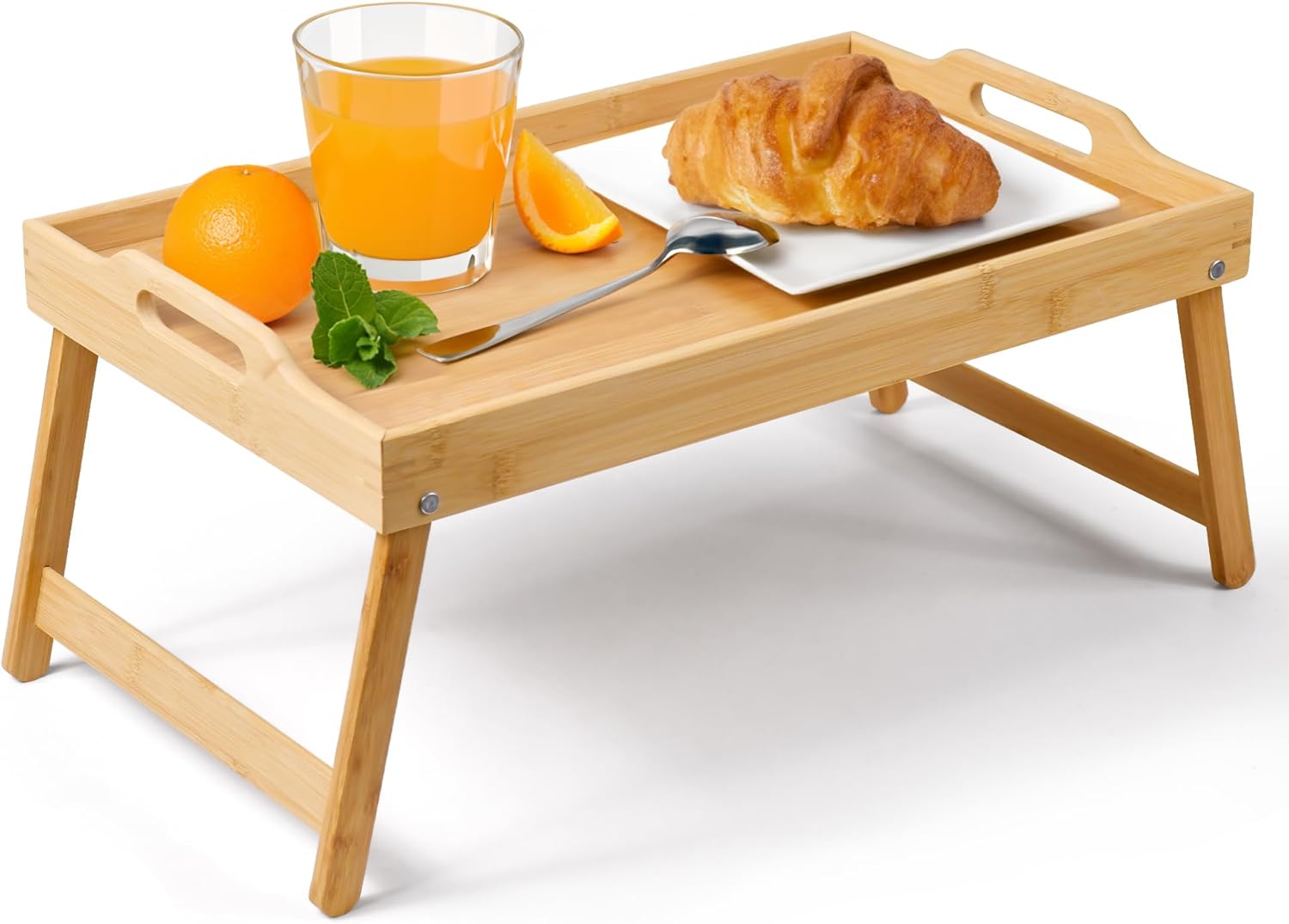 Bamboo Bed Tray Table with Foldable Legs, Large Size Breakfast Food ...