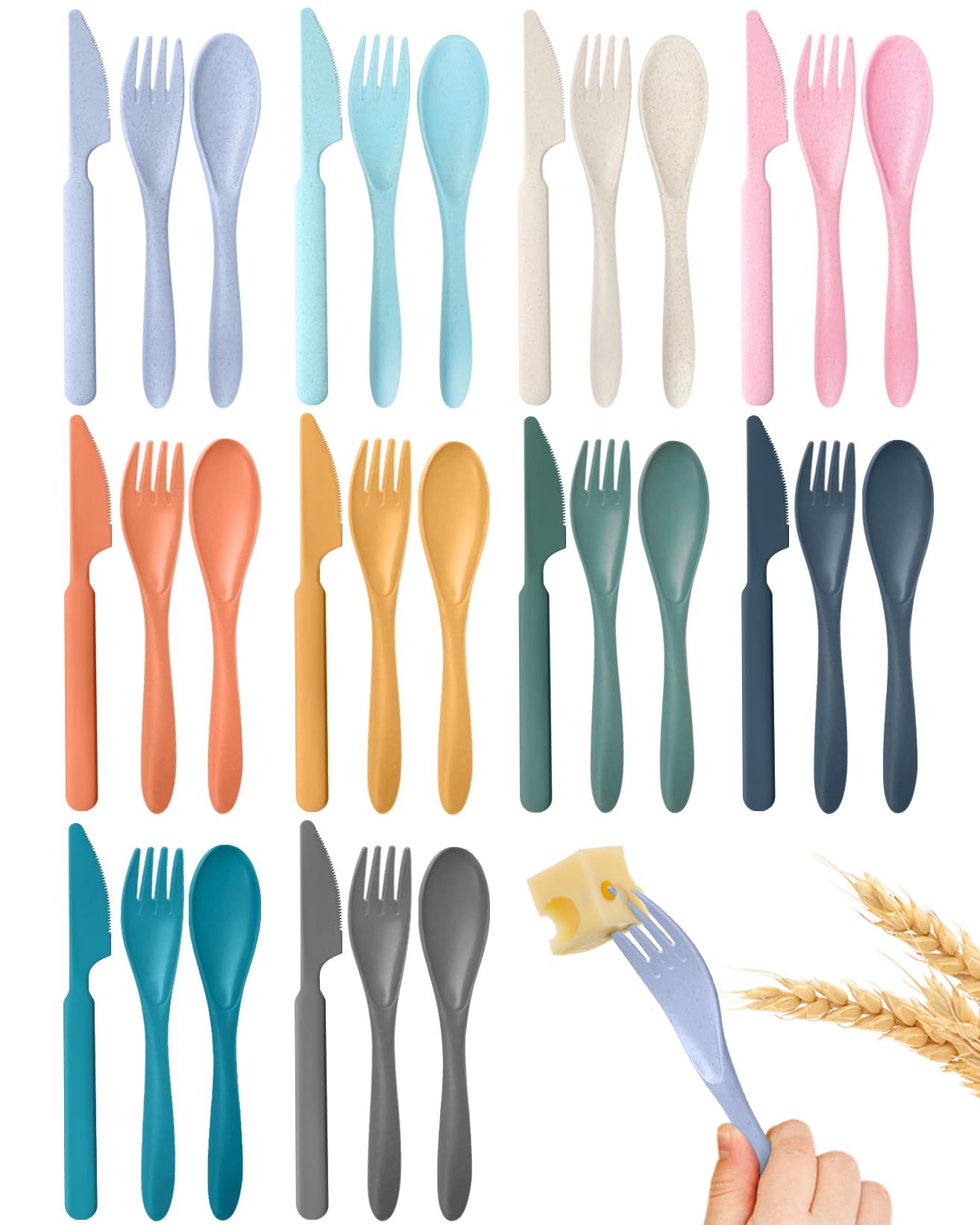 Amazon.com: RayPard 20 Pcs Plastic Toddler Utensil Set, Reusable Wheat ...