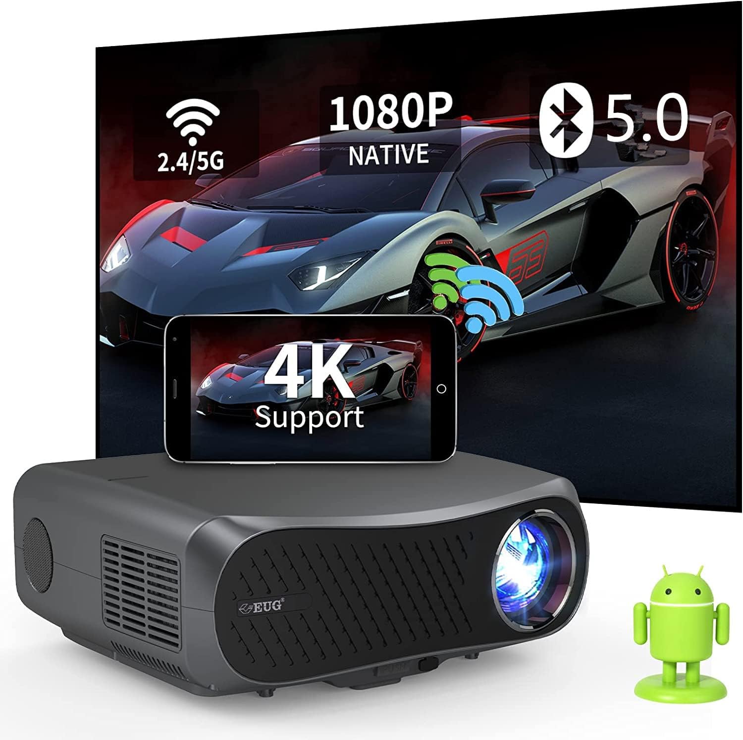 4K Ultra HD Smart Projector Daylight Visible 5G WiFi Bluetooth,1250 ...