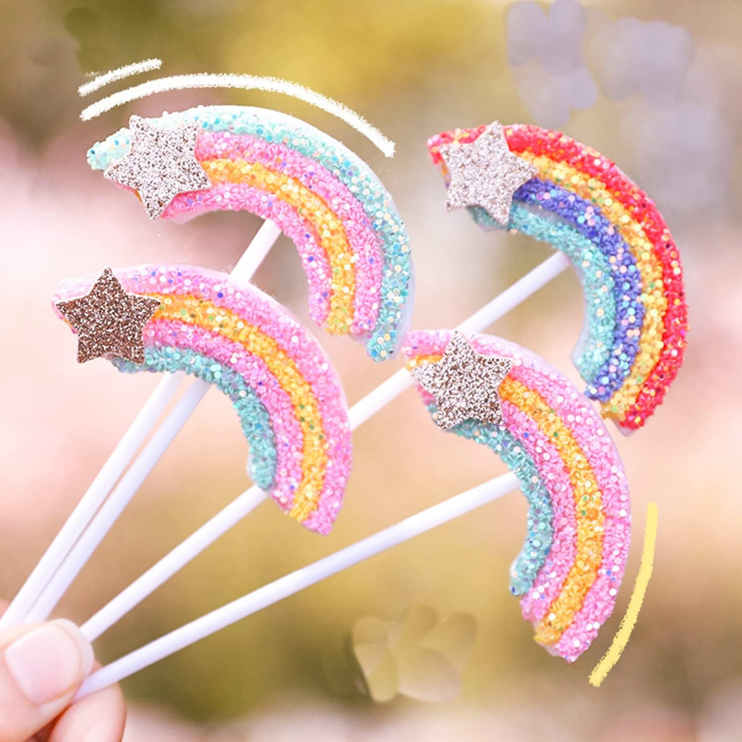 Amazon.com: 20 Pcs Rainbow Cake Topper Glitter Rainbow Cake Topper ...