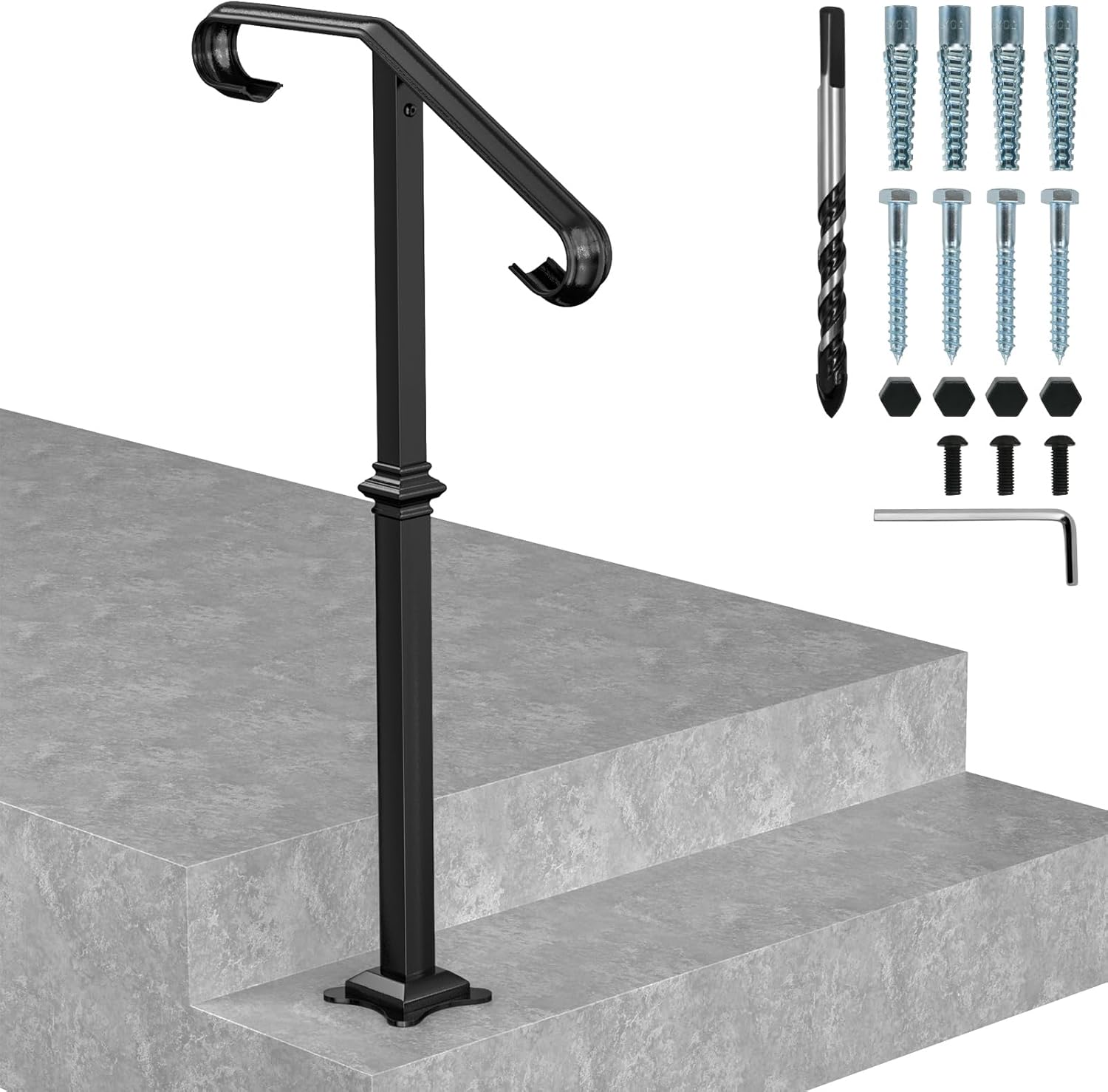 Aatrixkit Single Post Wrought Iron Handrail Stair Railing Handrails for ...