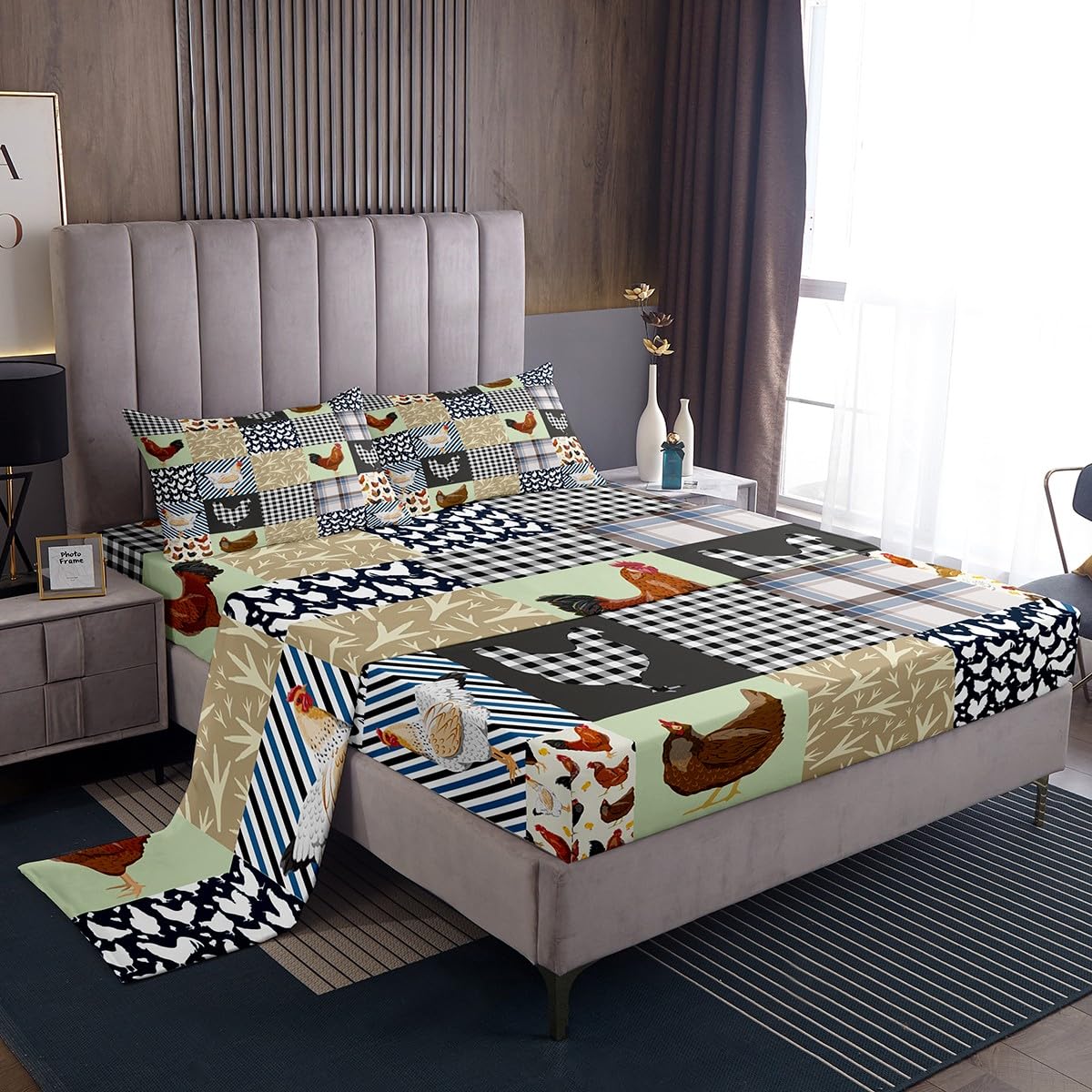 Amazon.com: Chicken Bed Sheets Set Full Size Rooster Hen Print Sheet ...