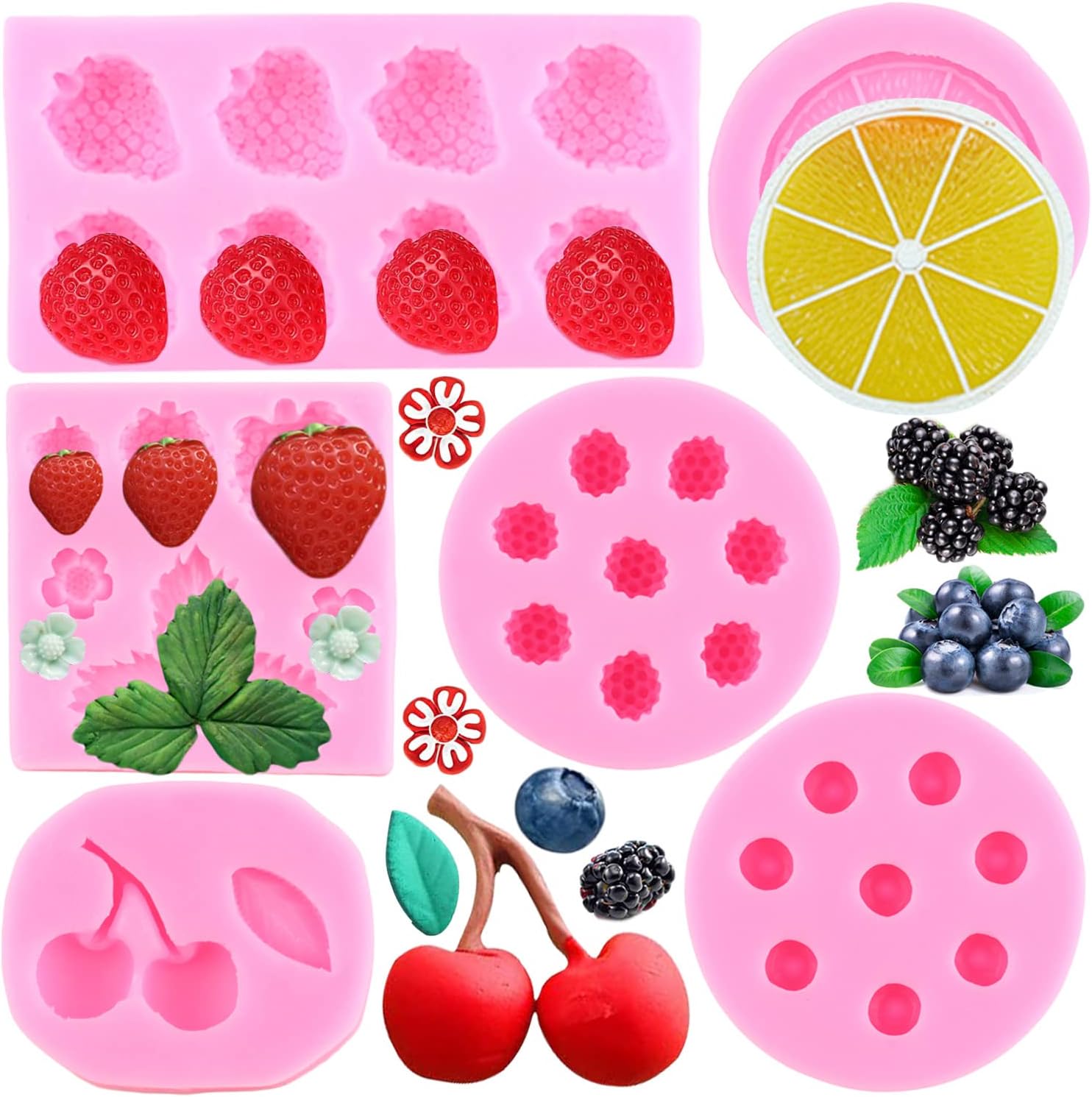 Amazon.com: 4Pcs/Set Blueberry Raspberry Cherry Strawberry Cake Fondant ...