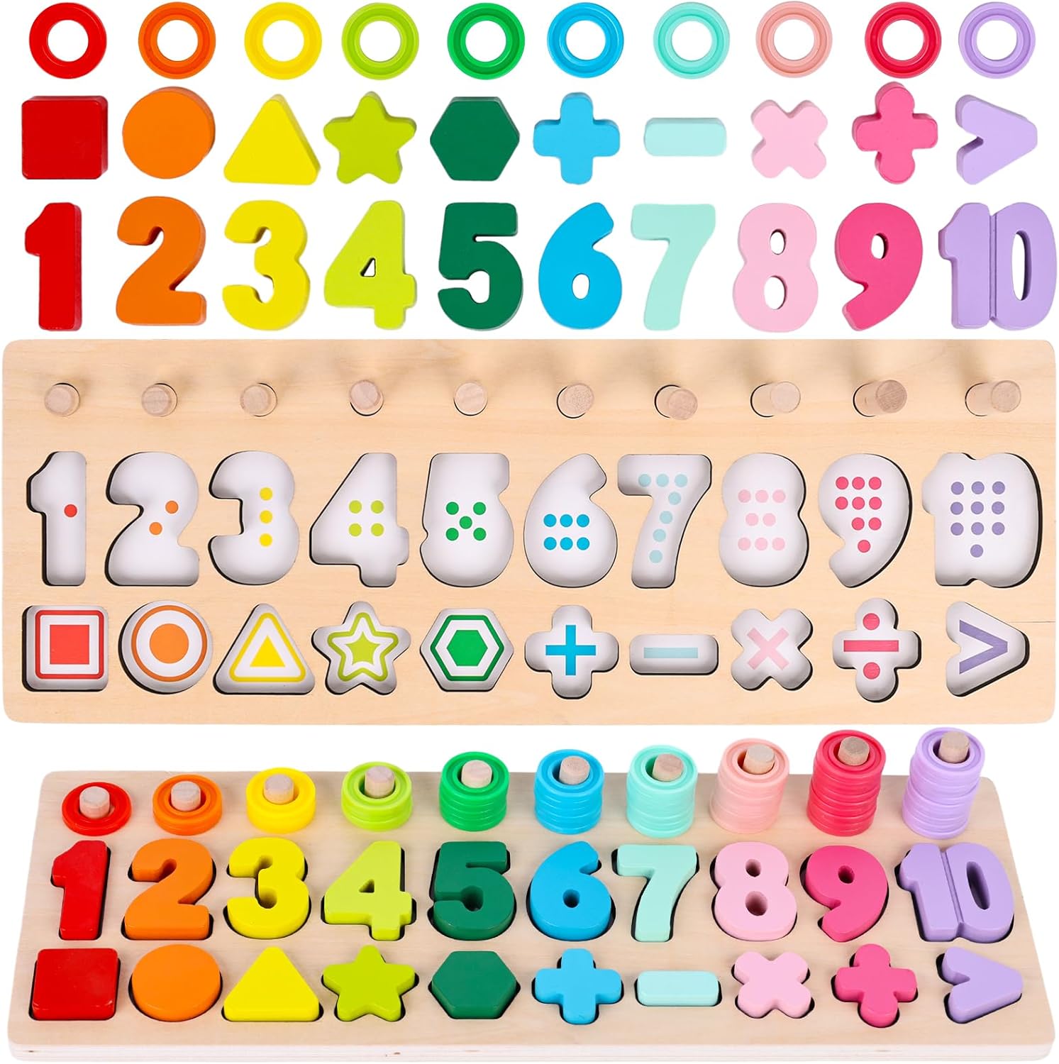 Amazon.com: LovesTown Wooden Number Puzzle, Shape Sorting Stacking ...