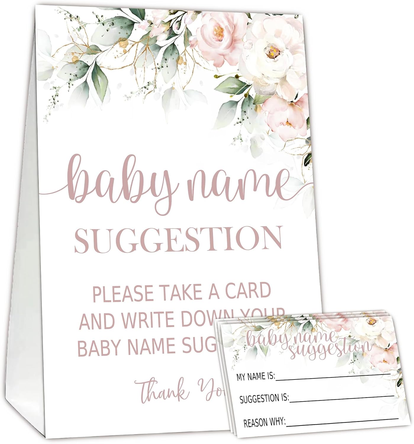 Amazon.com : Baby Shower Games Baby Name Suggestion Sign, Floral Theme ...