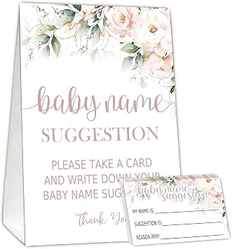 Amazon.com : Baby Shower Games Baby Name Suggestion Sign, Floral Theme ...