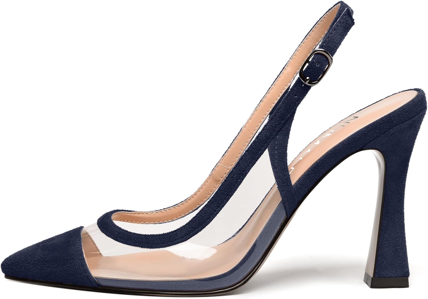NUMALEO Womens Pointed Toe Sexy Buckle Transparent Suede Comfortable ...