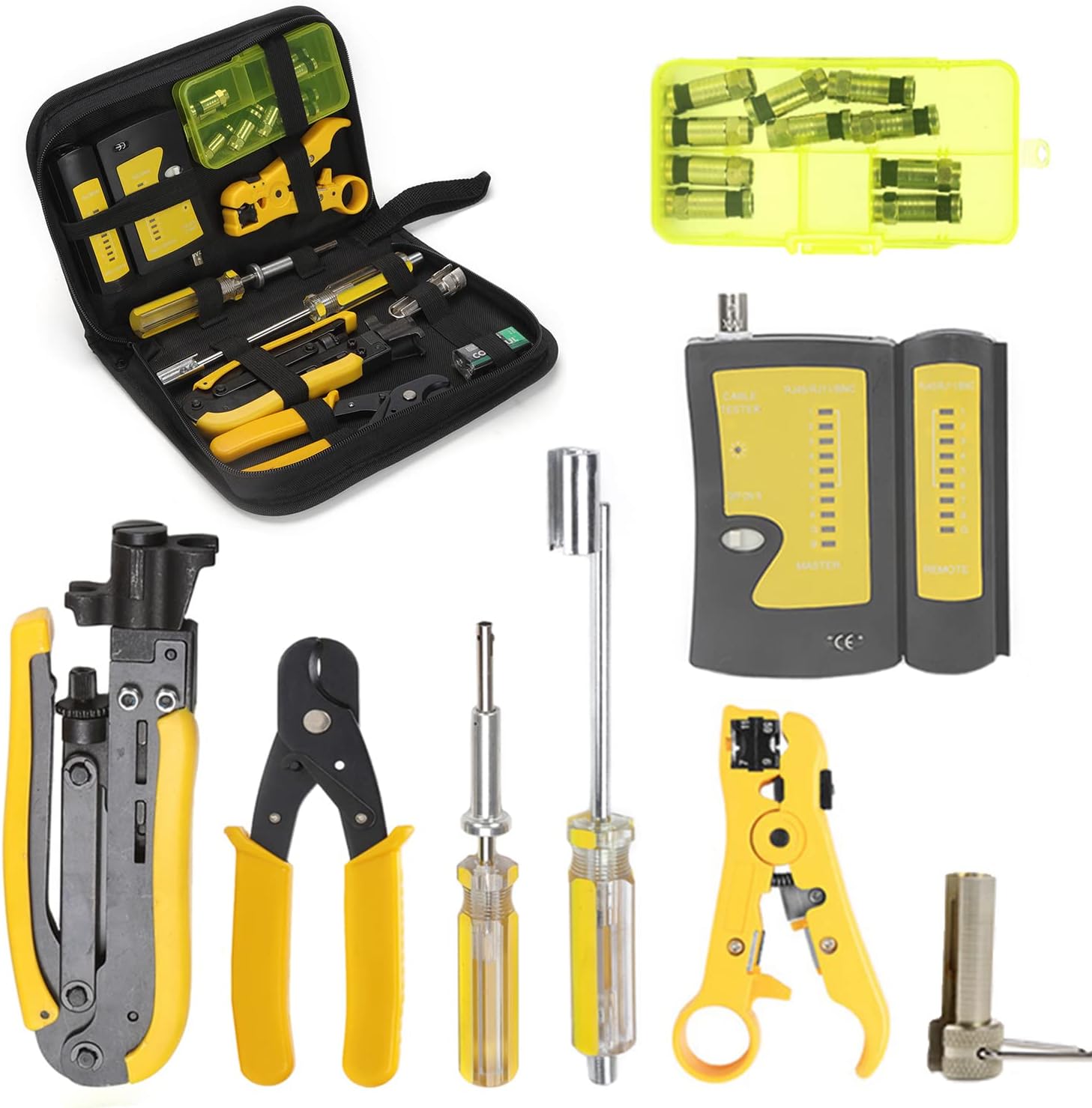 Trisewenic Coax Cable Crimper Kit, Adjustable RG6 RG59 RG11 75-5 75-7 ...