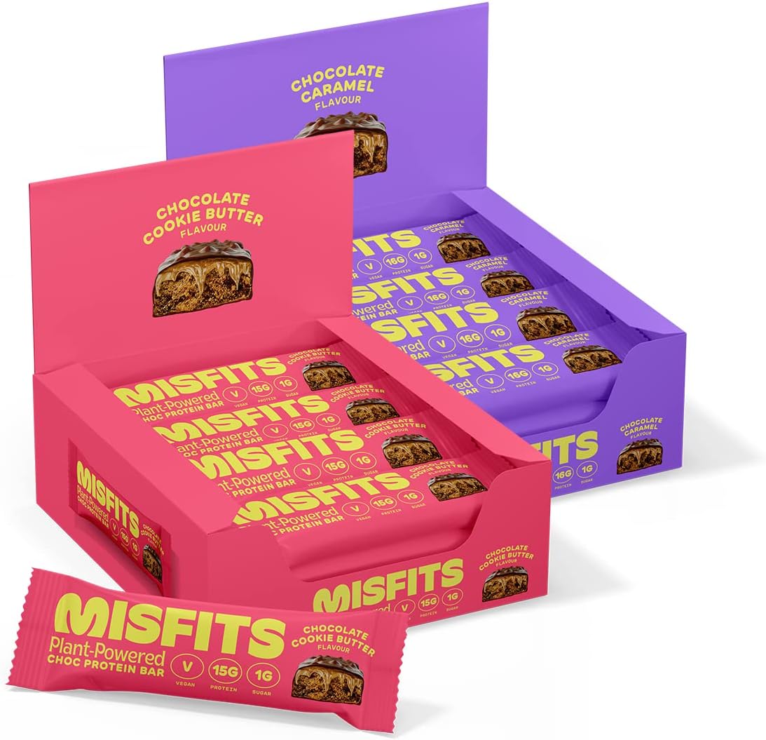 Misfits Vegan Protein Bar, Caramel & Speculoos Twin Pack, High Protein ...