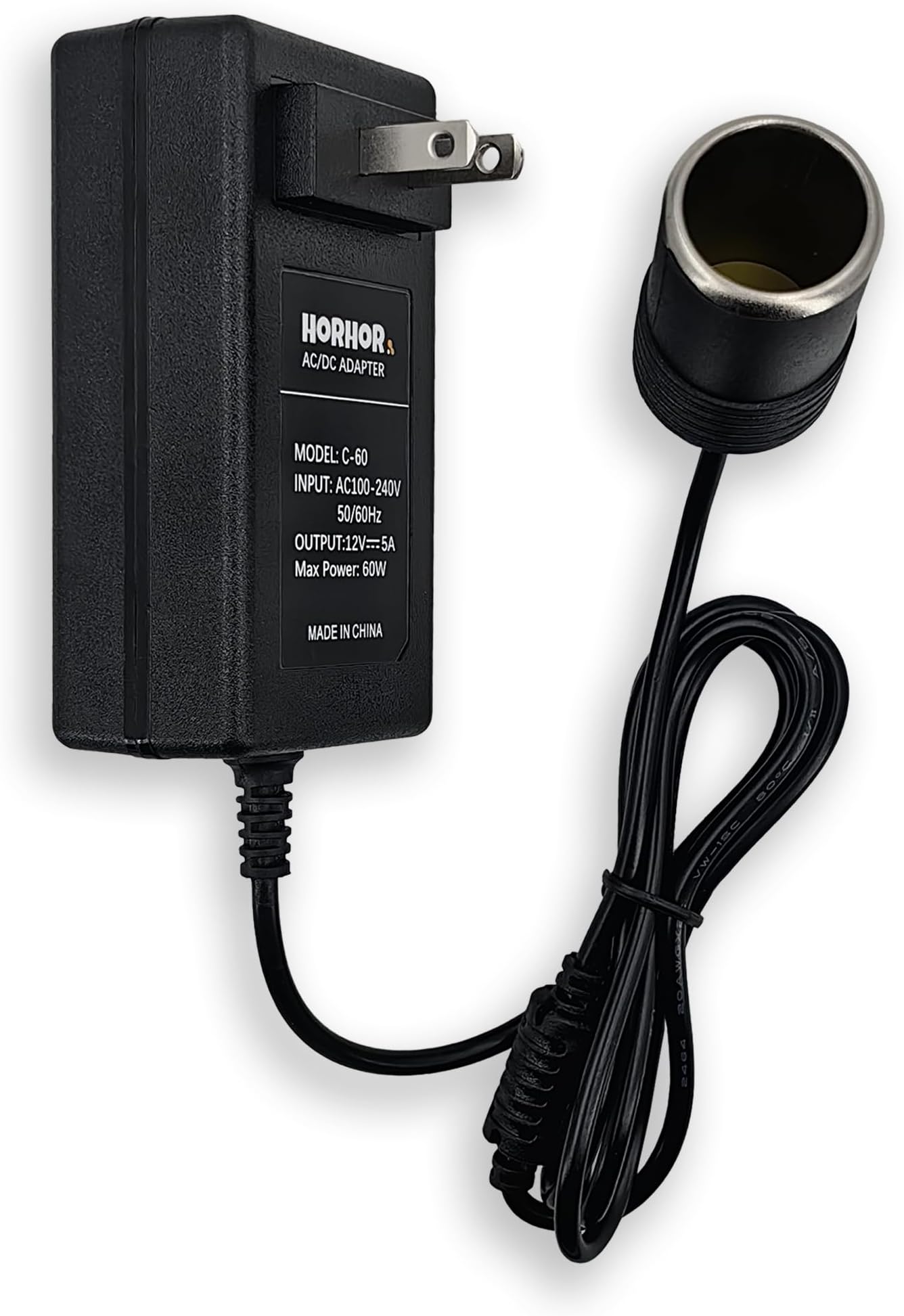 HorHor 60W AC to DC Converter 12V 5A Car Cigarette Lighter Adapter 110v ...