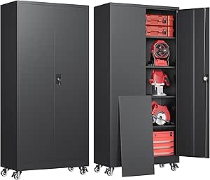 Amazon.com: AFAIF Metal Garage Storage Cabinets with Wheels, Rolling ...